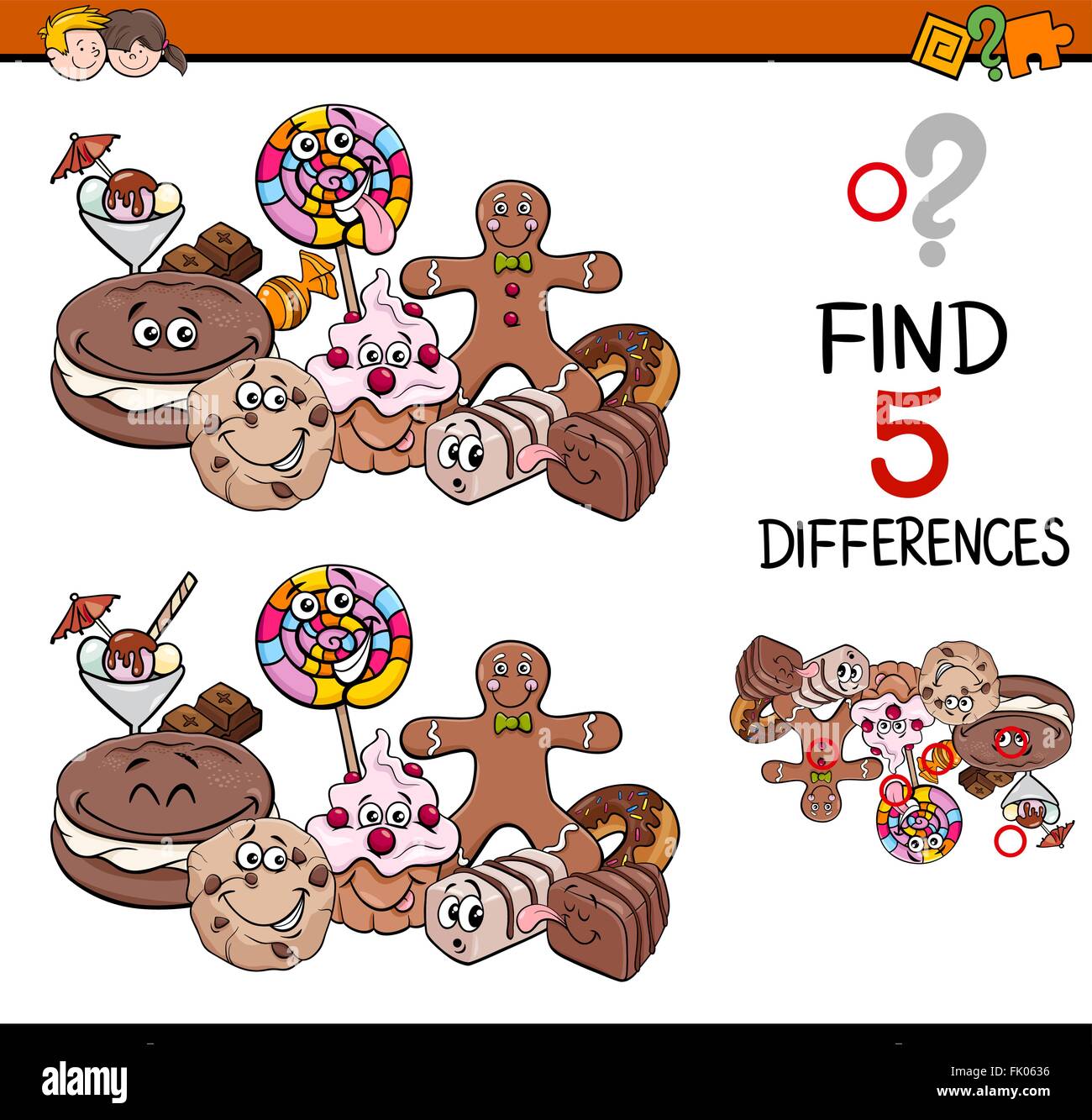 Cartoon Illustration of Finding Differences Educational Task for ...