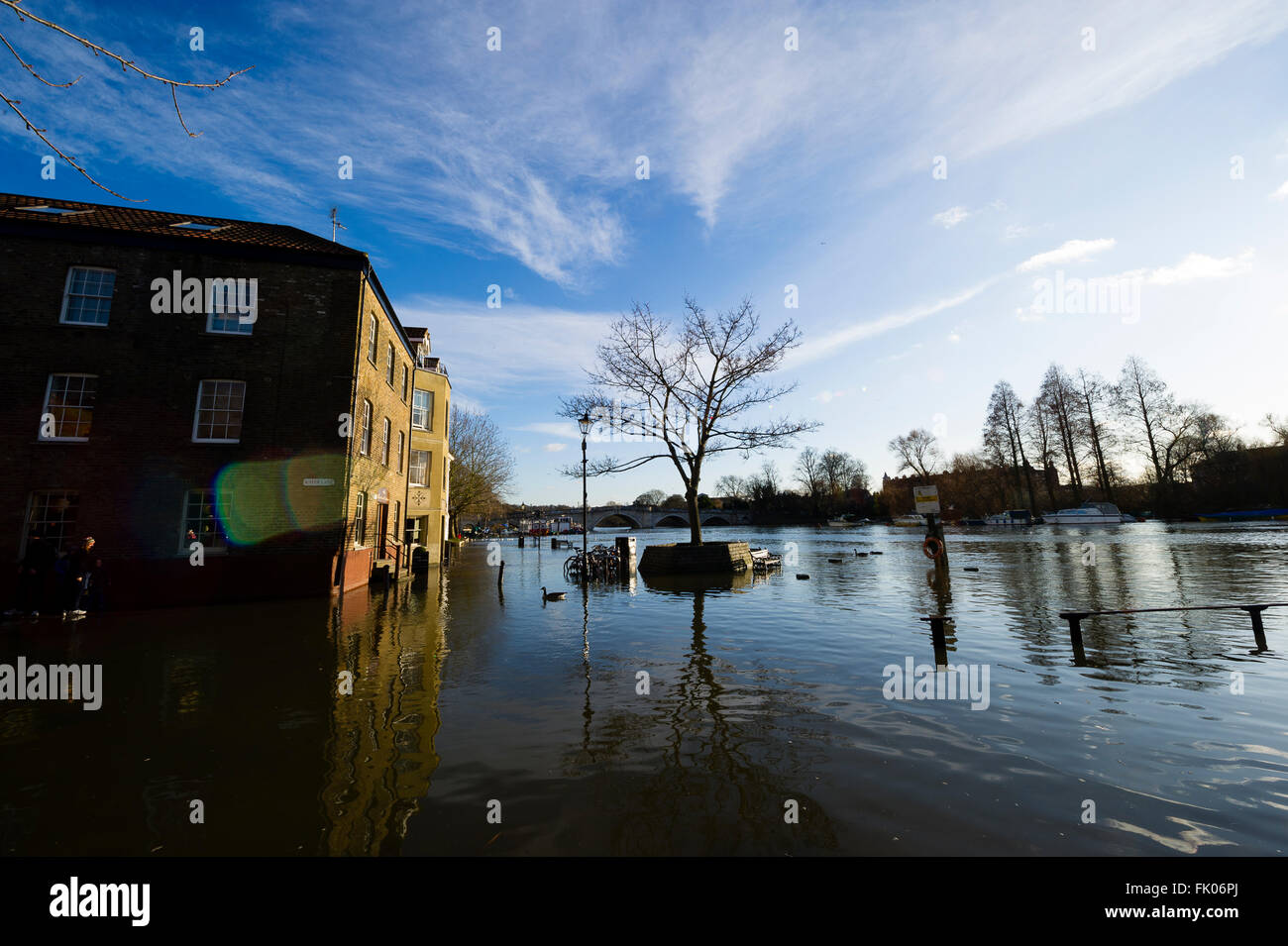 Richmond, London, UK. Exceptionally high waters on the River Thames ...