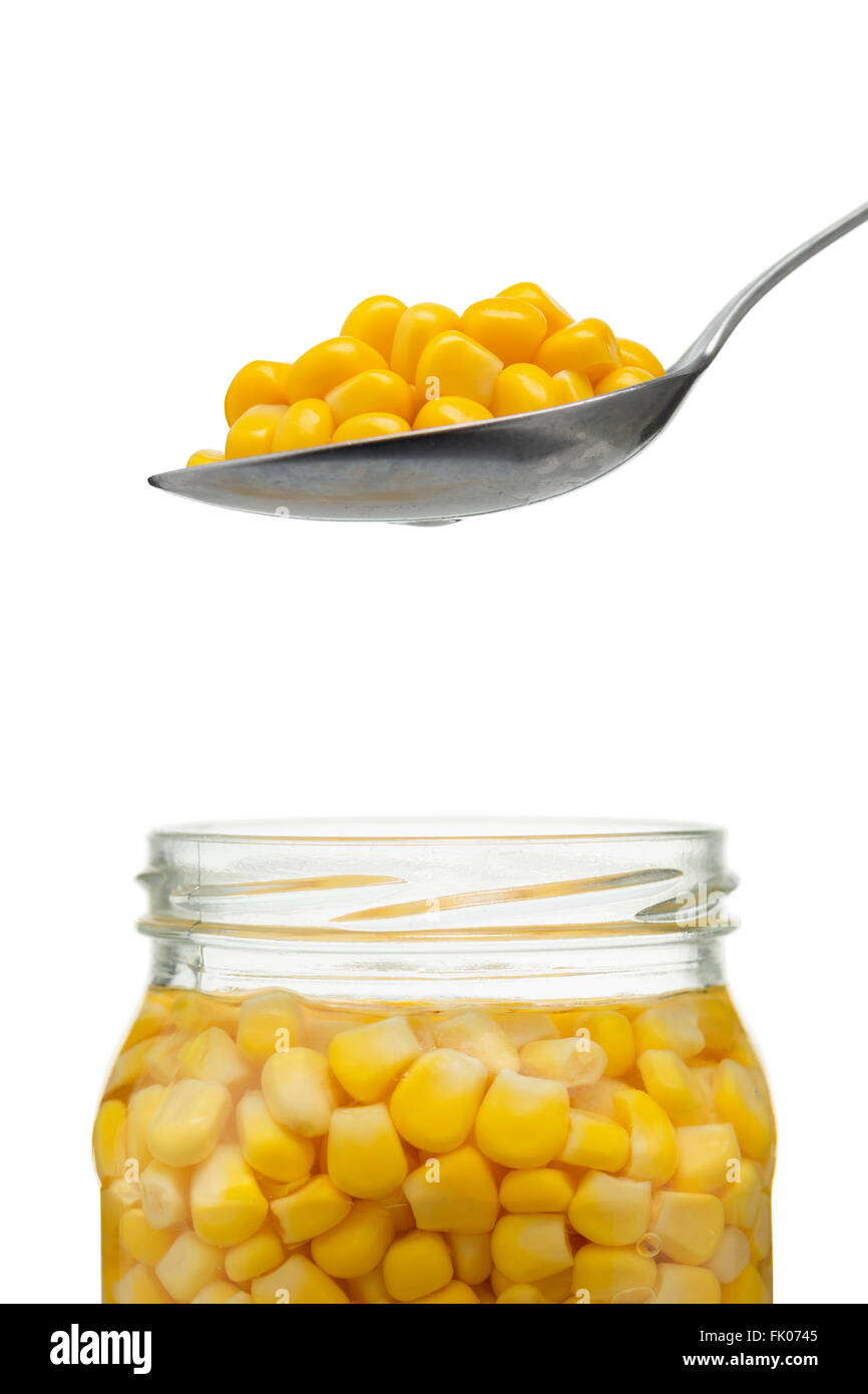 Glass Jar of Preserved Corn And a Spoon Stock Photo - Alamy