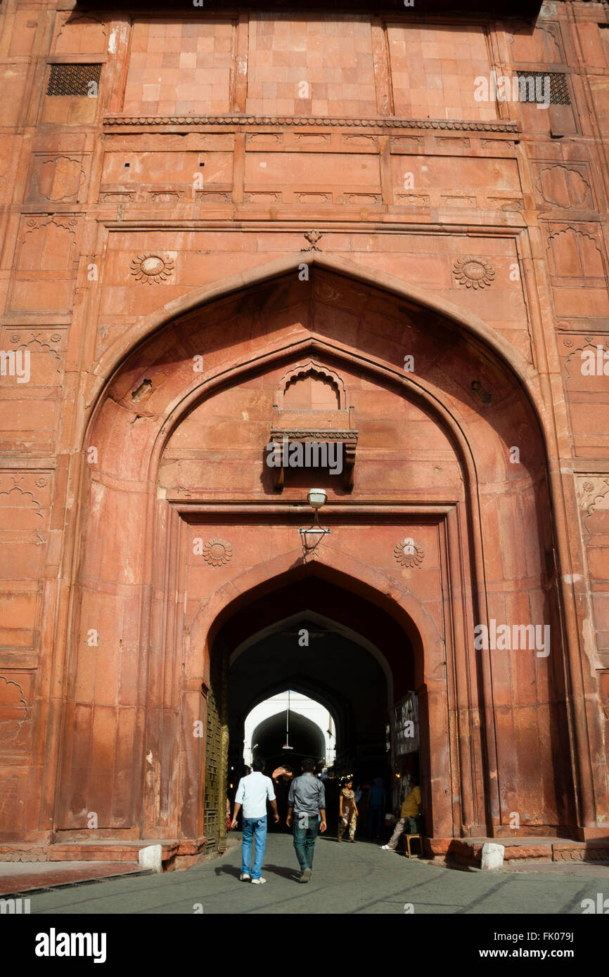 Red Fort, Delhi, India. Tourists walk through the entrance to the Red ...