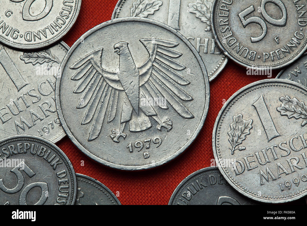 Coins of Germany. German eagle depicted in the German five Deutsche ...