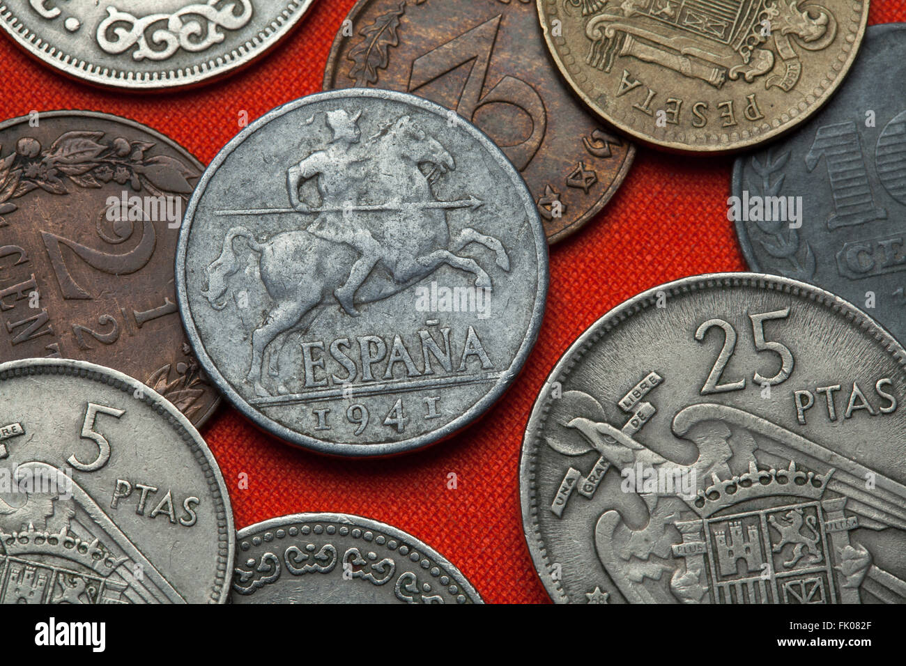 Coins of Spain under Franco. Lancer on horseback depicted in the ...