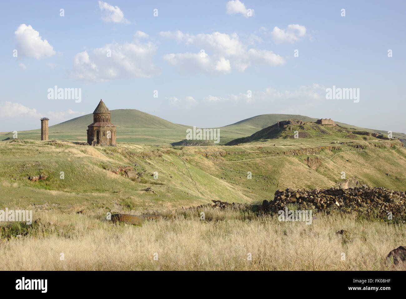 Ani, church Saint Gregory of the Abughamrents, background with citadel ...