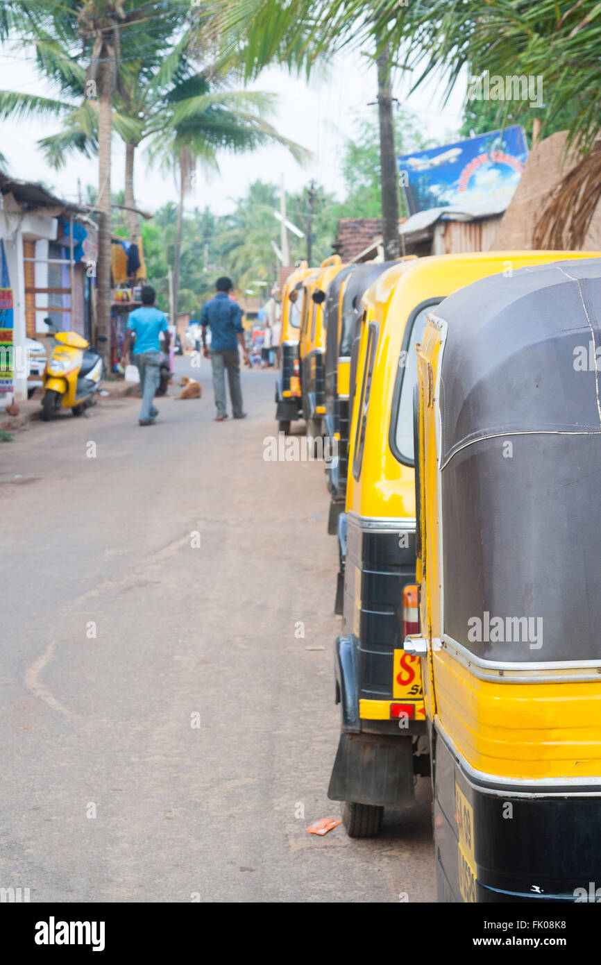 Goa, India. Line of tuk-tuks for hire near Palolem beach Stock Photo ...