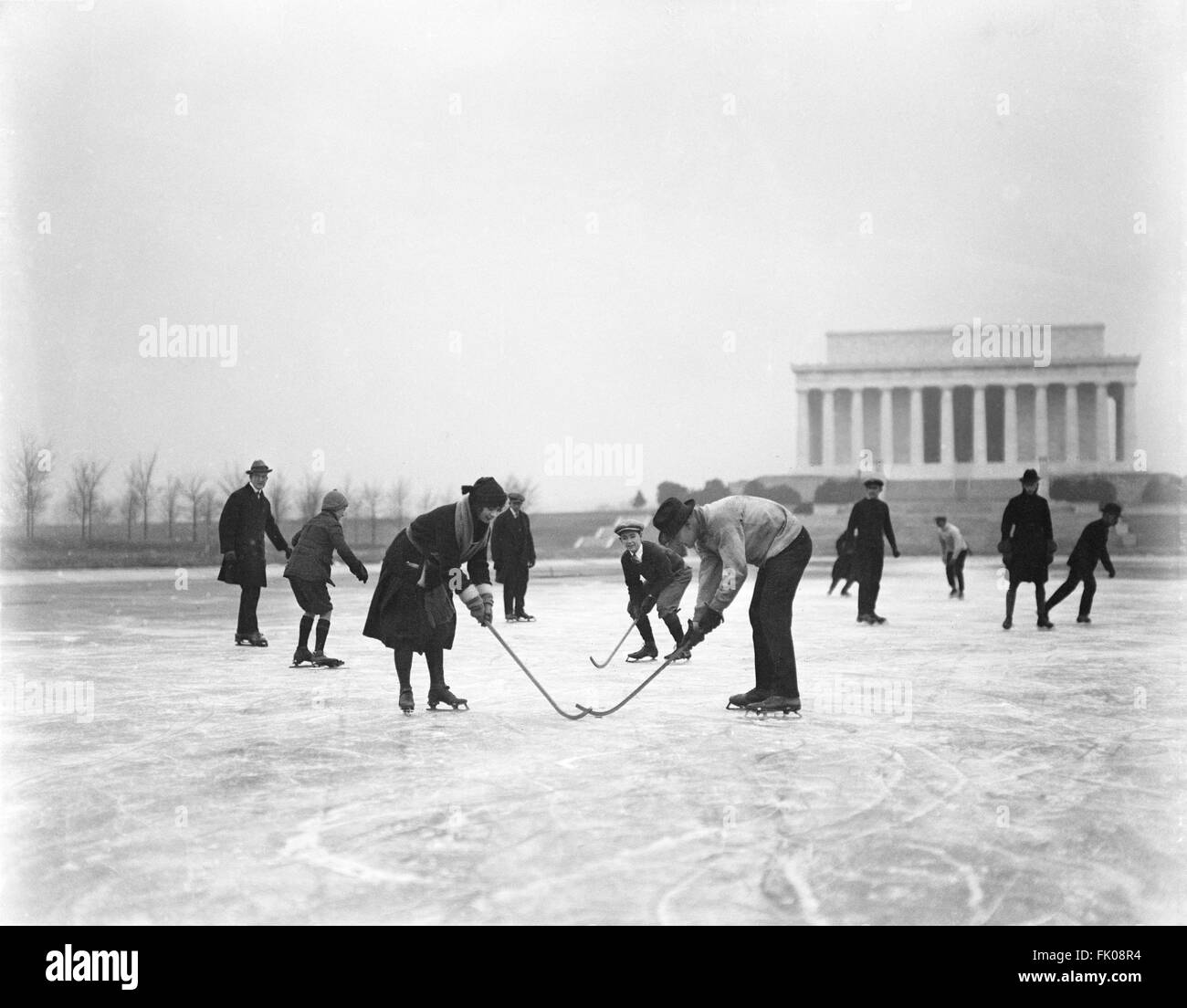 Recreational Hockey and Ice Skating with Lincoln Memorial in Background ...