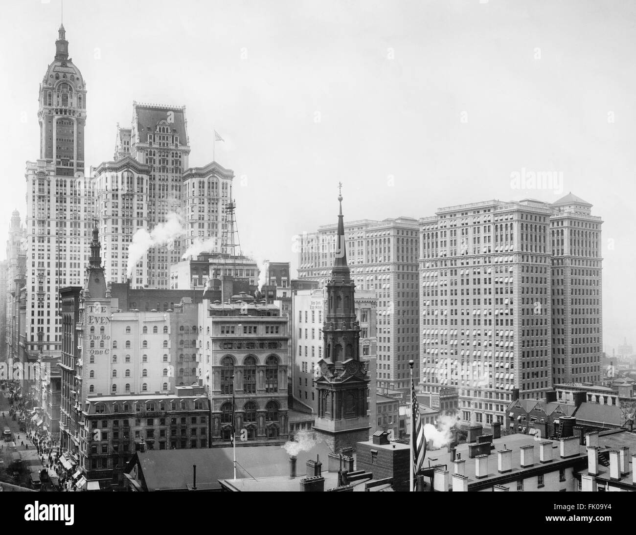 Cityscape with Singer, City Investing and Hudson Terminal Buildings ...