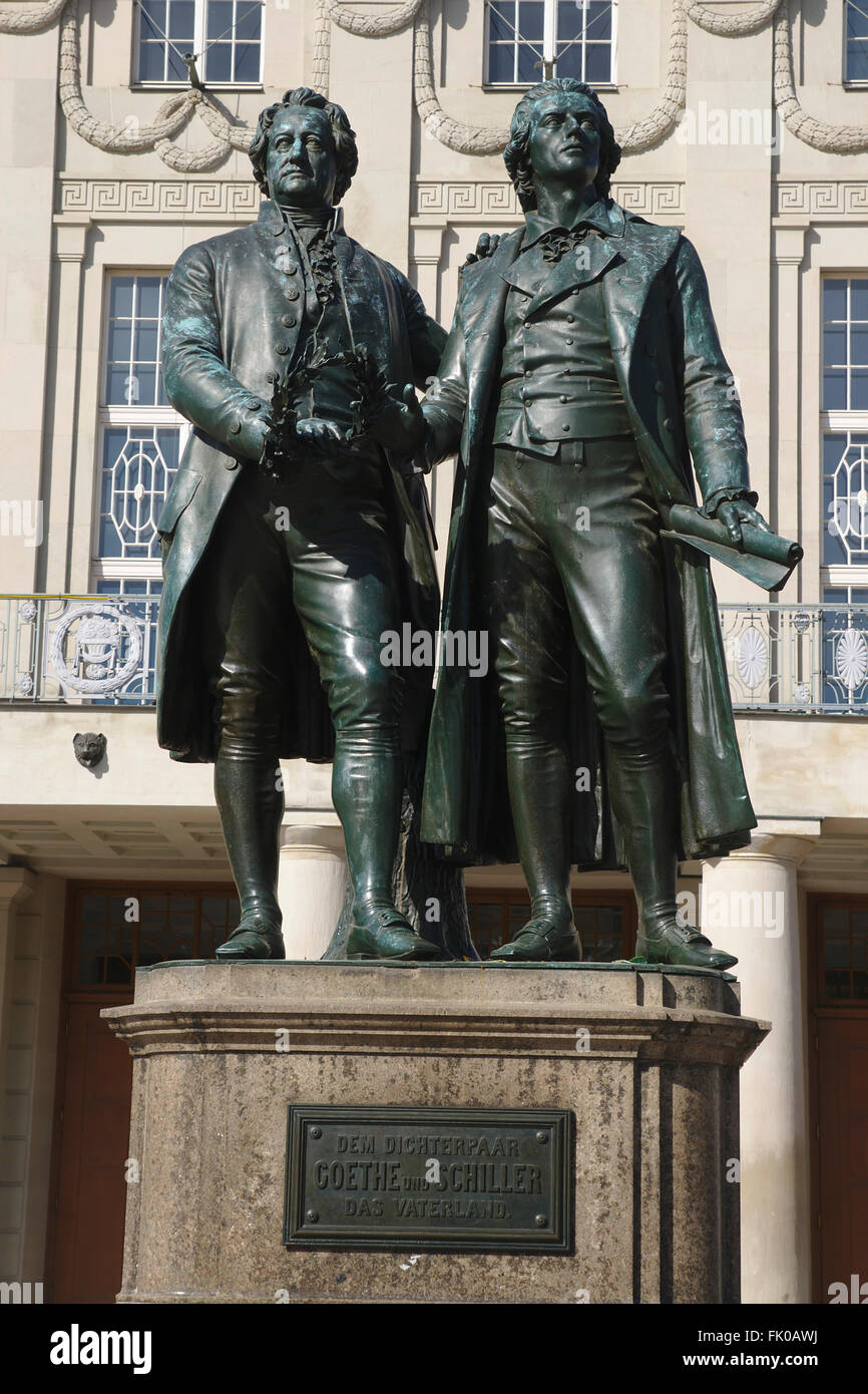 Statue of Goethe and Schiller in front of German National Theater ...