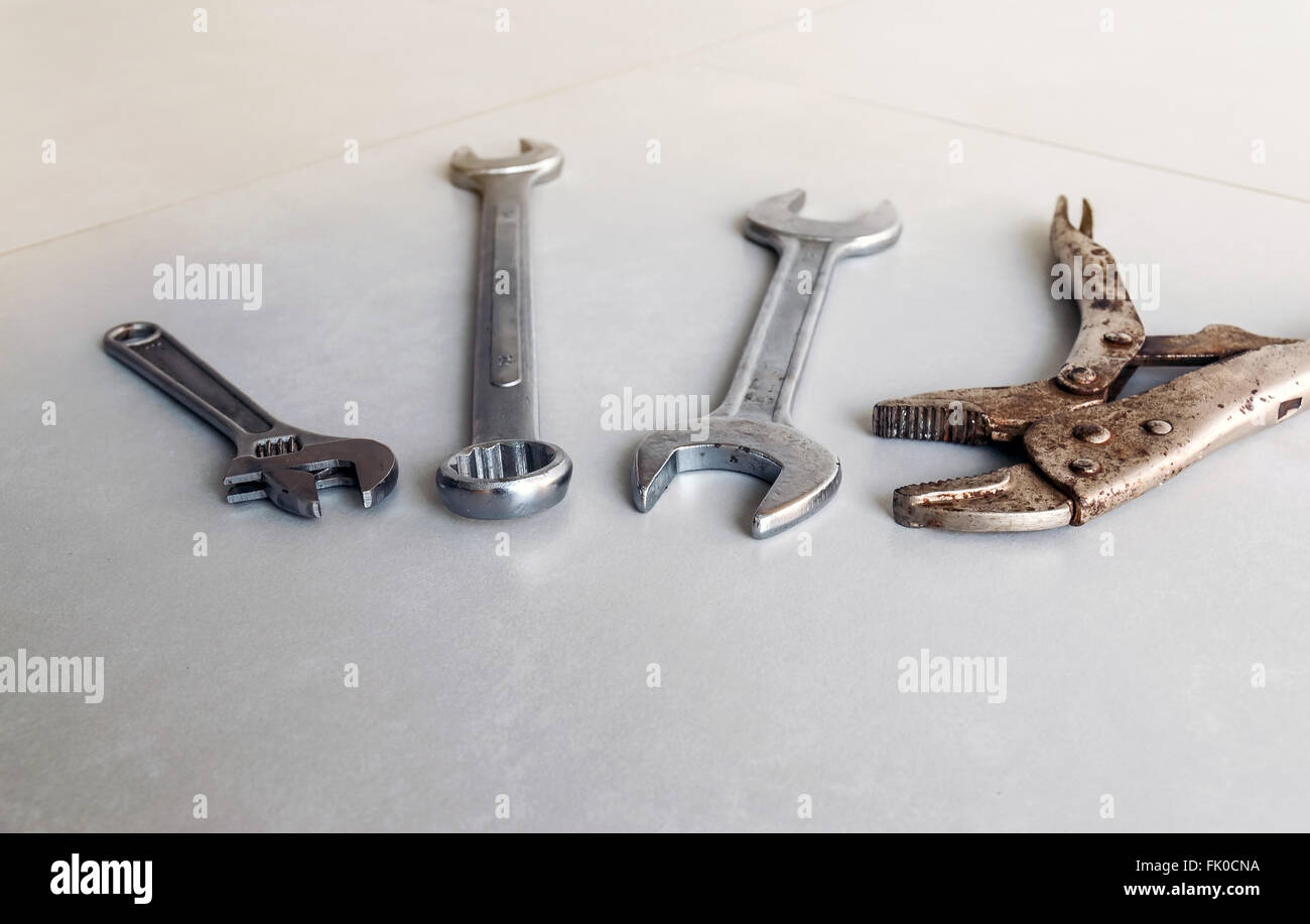 Group of tools concept for labor days background Stock Photo - Alamy