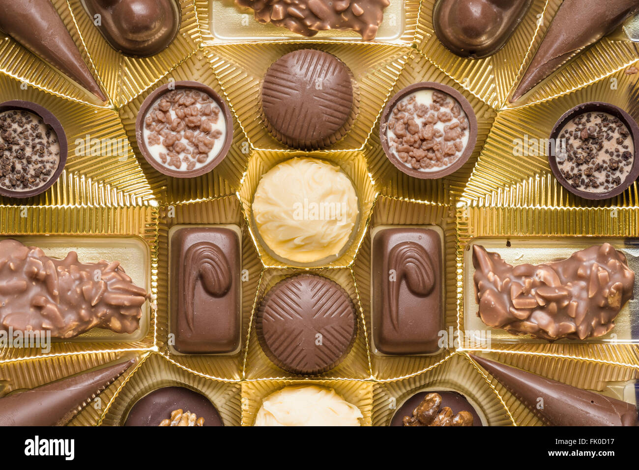 Chocolate pralines of different kinds in a box Stock Photo - Alamy