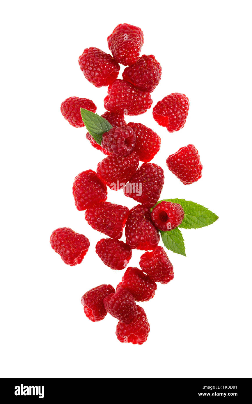 Fresh and delicious raspberries on white background Stock Photo - Alamy