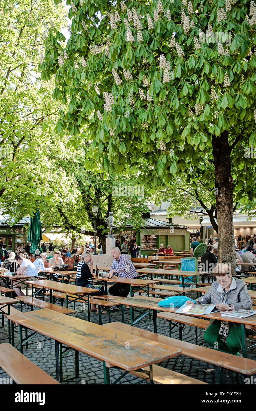 Biergarten at Viktualienmarkt, Munich Stock Photo - Alamy