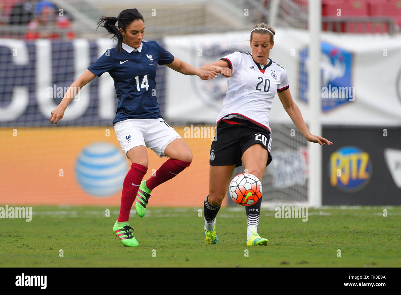 Tampa, Florida, USA. 3rd Mar, 2016. French forward Louisa Necib (14) in ...