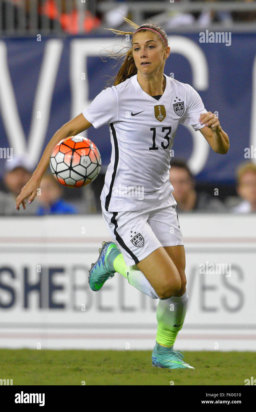 Tampa, Florida, USA. 3rd Mar, 2016. US forward Alex Morgan (13) during ...