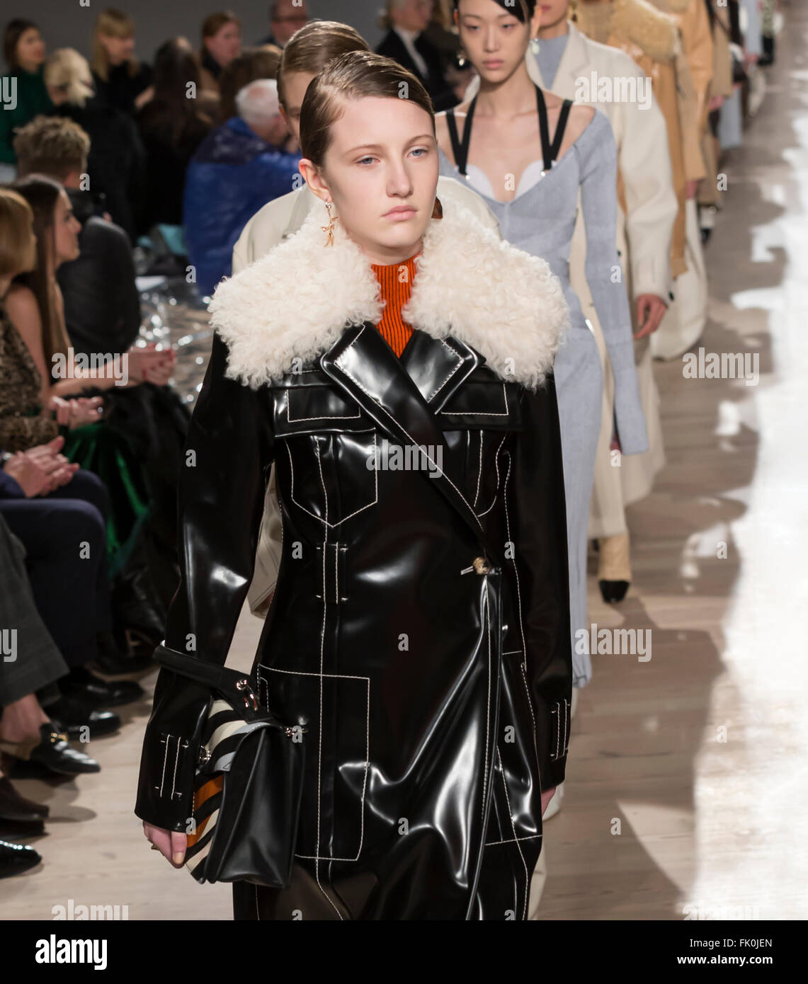 New York City, USA - February 17, 2016: Emma Harris walks the runway at ...