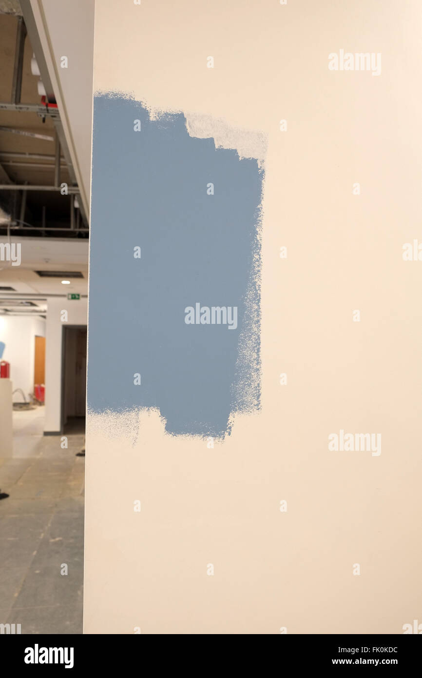 Sample blue paint colour on a construction site in Bath, February 2016 ...