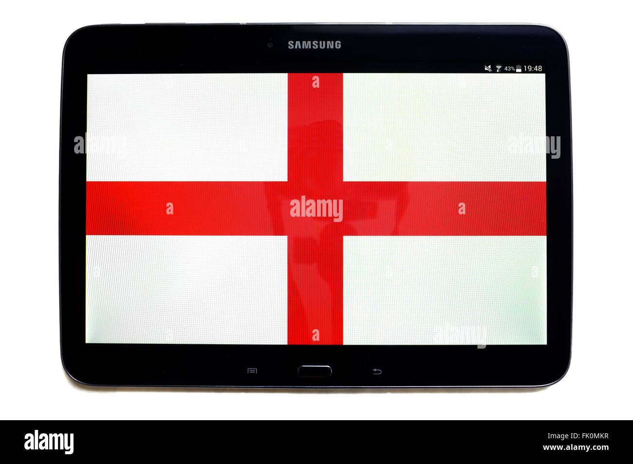 The flag of England displayed on the screen of a tablet photographed ...