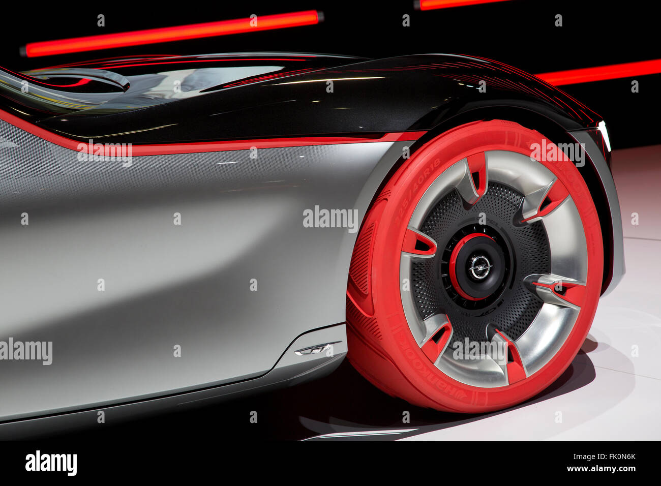 Opel GT Concept sports car wheel at the Geneva Motor Show 2016 Stock ...