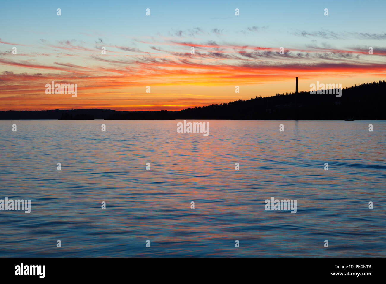 Calm sunset and clouds over lake Stock Photo - Alamy