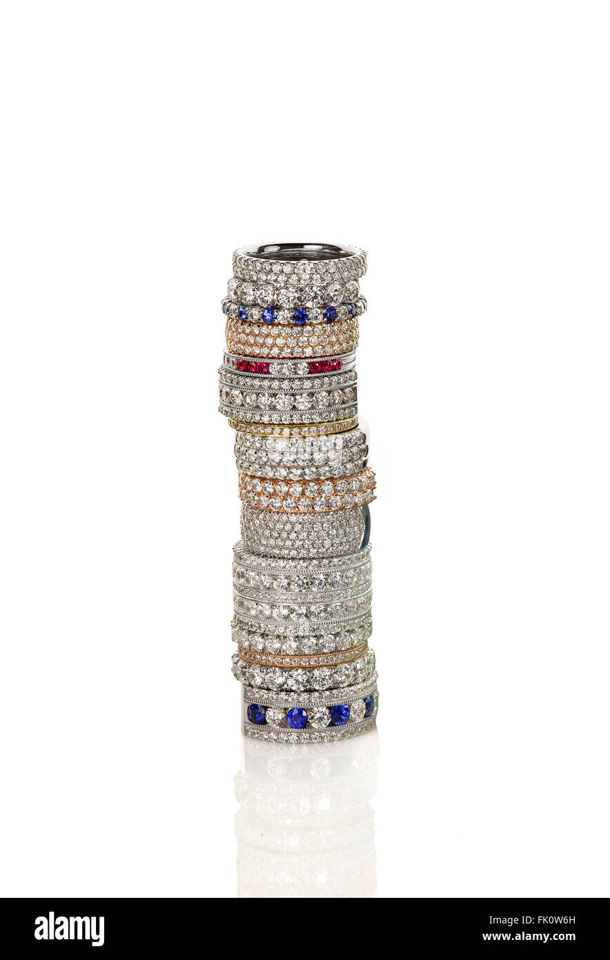 Diamond gemstone rings stacked together bridal wedding and engagement ...