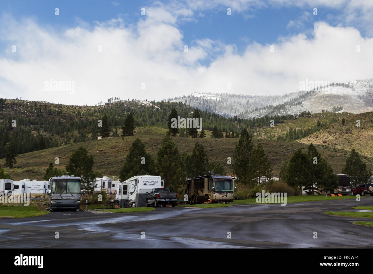Gold Ranch RV resort, Verdi, Nevada - April 25 : Snow on the mountains ...