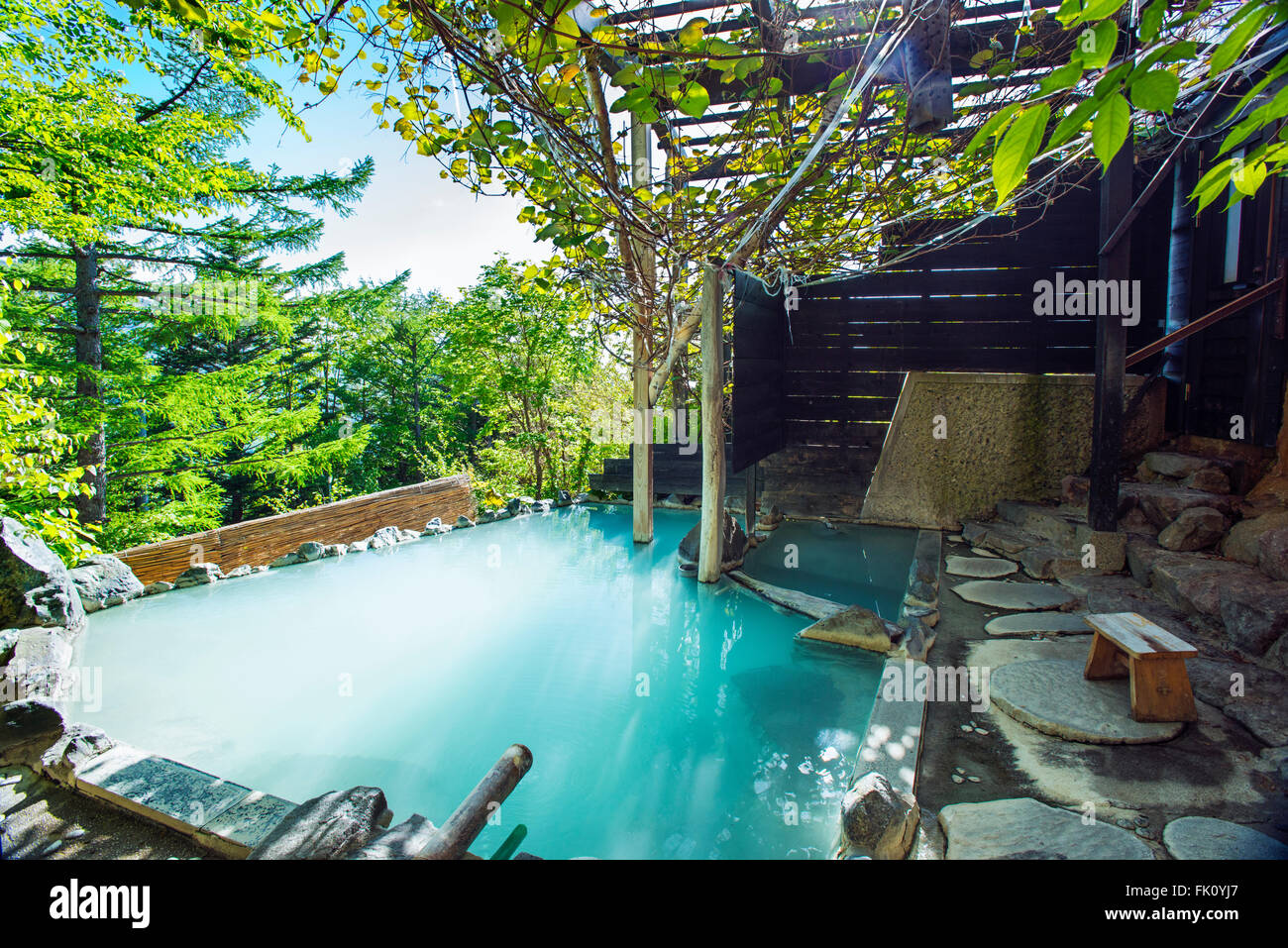 The Japanese outdoor onsen baths at Manzansou in Nagano,Japan Stock Photo - Alamy