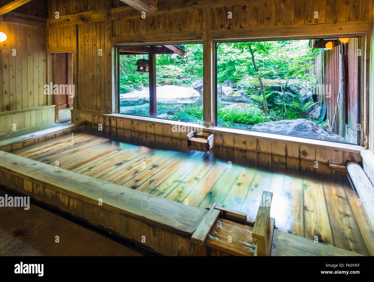 The main mens bath at Katsuraginosato Ryokan with the outdoor rotenburo ...