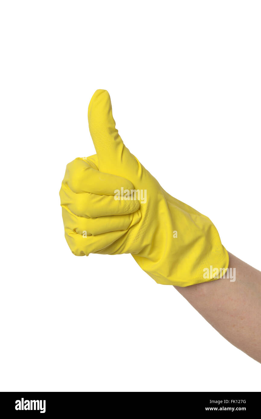 Hand in yellow glove Stock Photo - Alamy