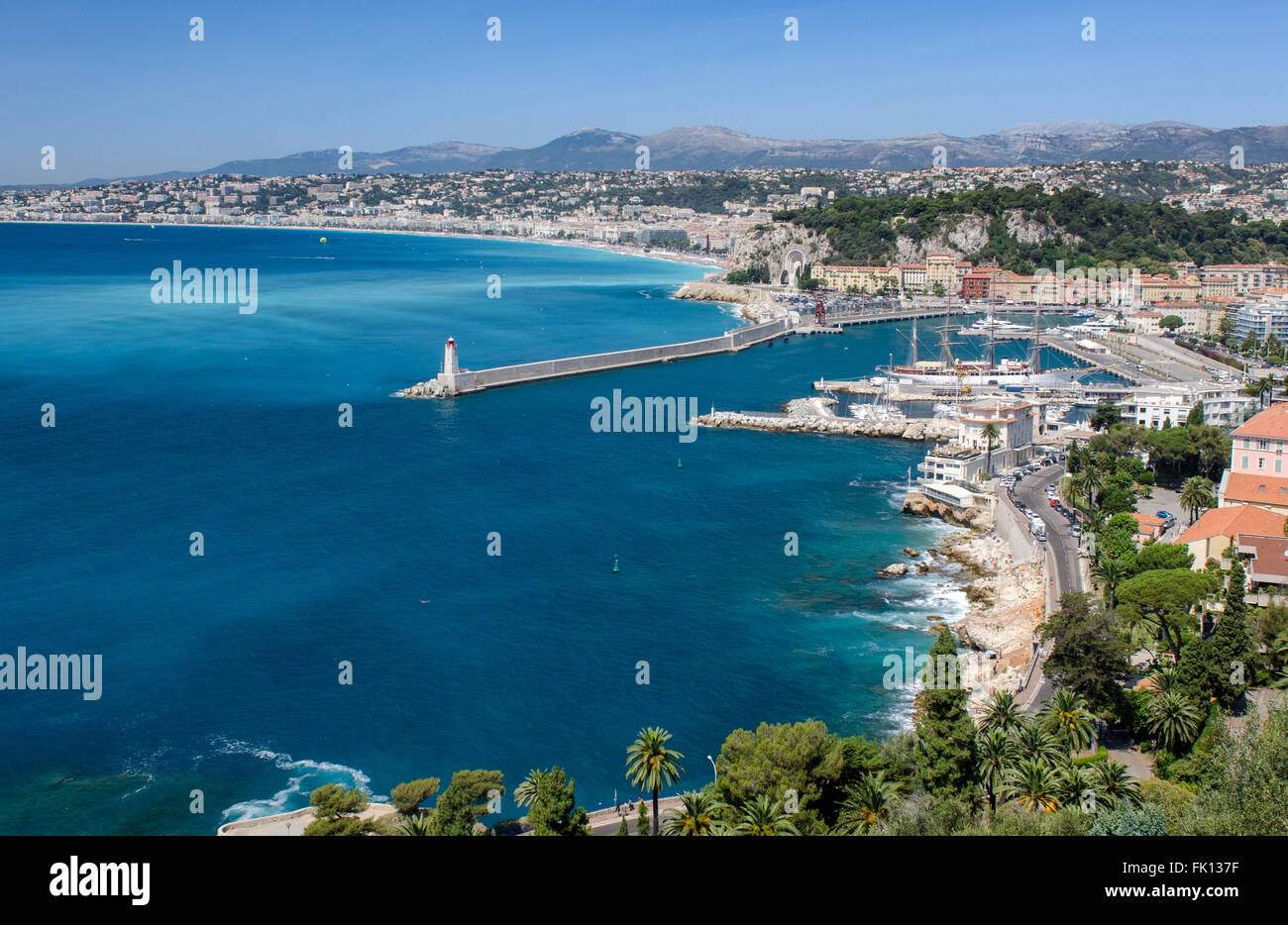 High level panorama of Nice Port and beach Stock Photo - Alamy