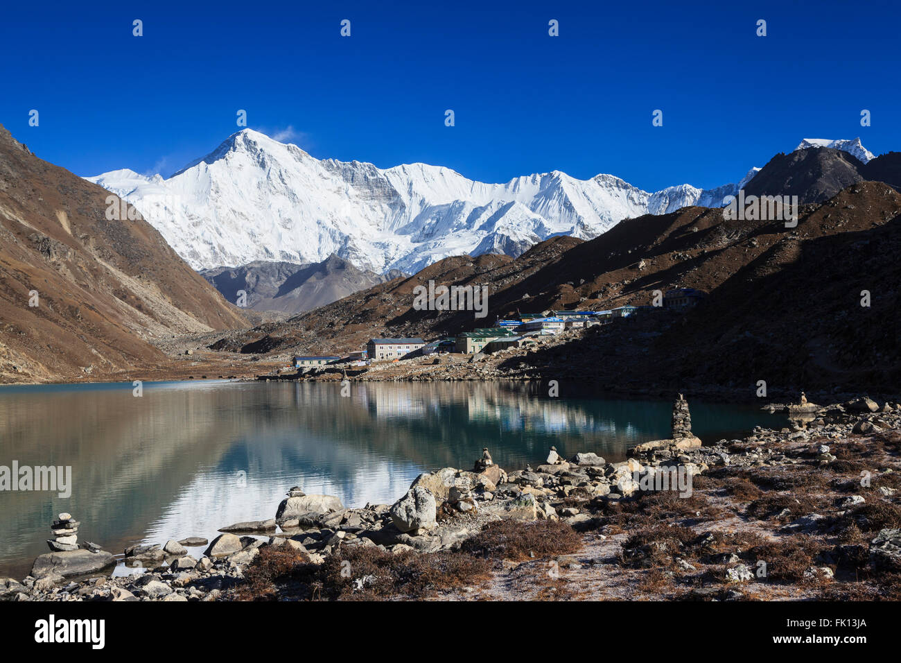 Holy lake of Dudh Pokhari and Cho Oyu. Sagarmatha National Park ...