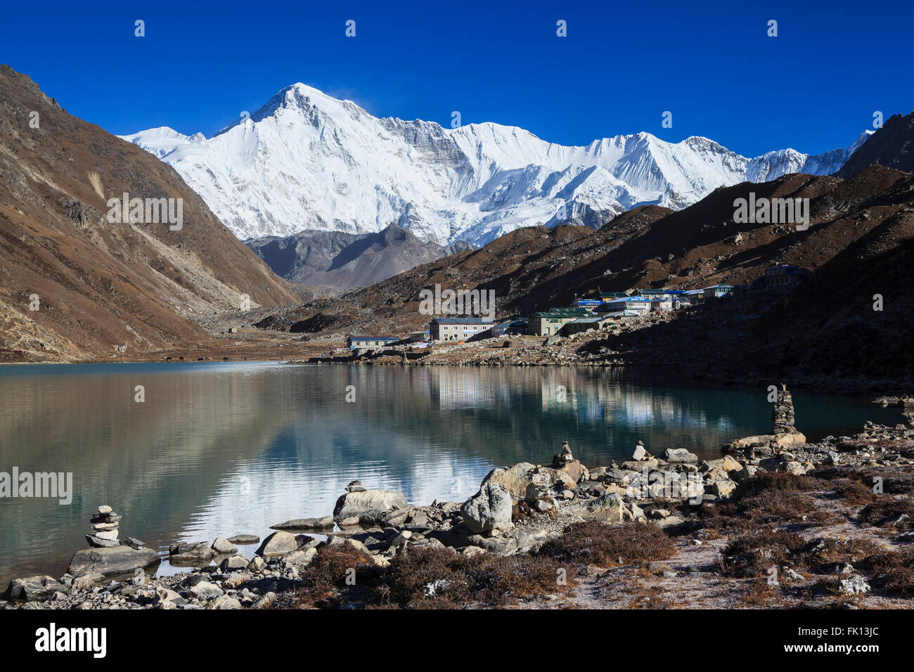 Holy lake of Dudh Pokhari and Cho Oyu. Sagarmatha National Park ...