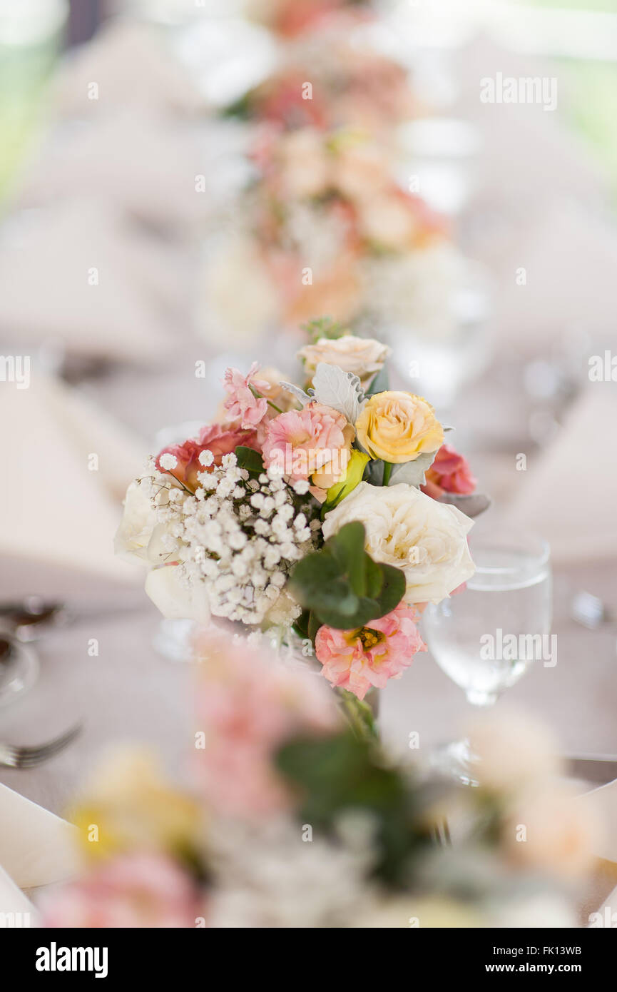 Beautiful flowers used for decoration for restaurant dining table. For ...