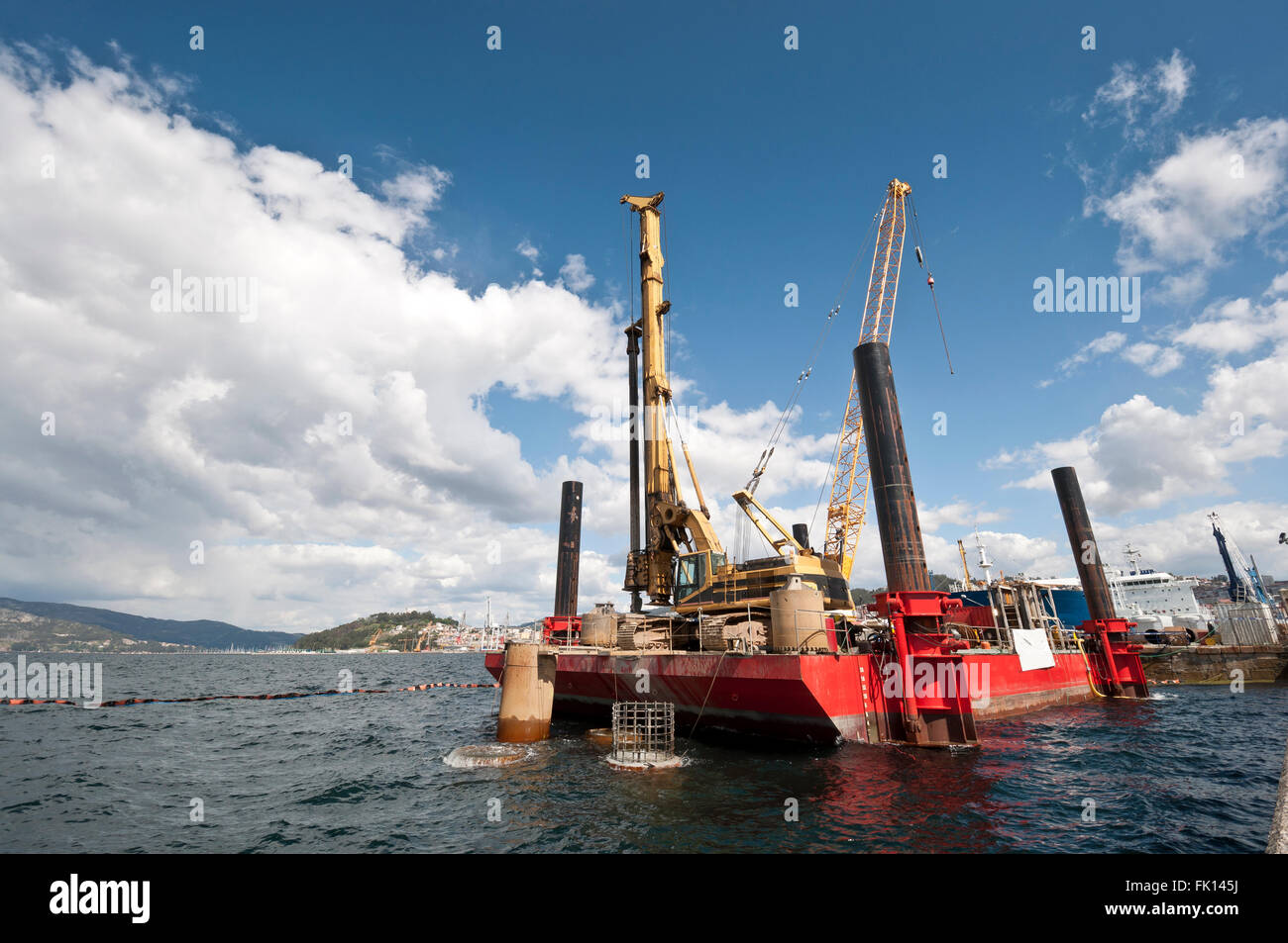 Working floating platform at Ria de Pontevedra, Galicia, Spain Stock ...
