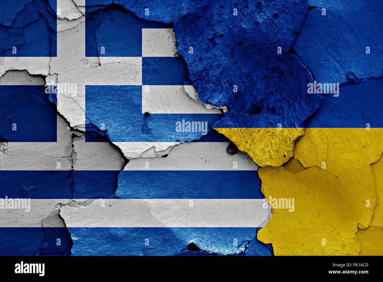 flags of Greece and Ukraine painted on cracked wall Stock Photo - Alamy