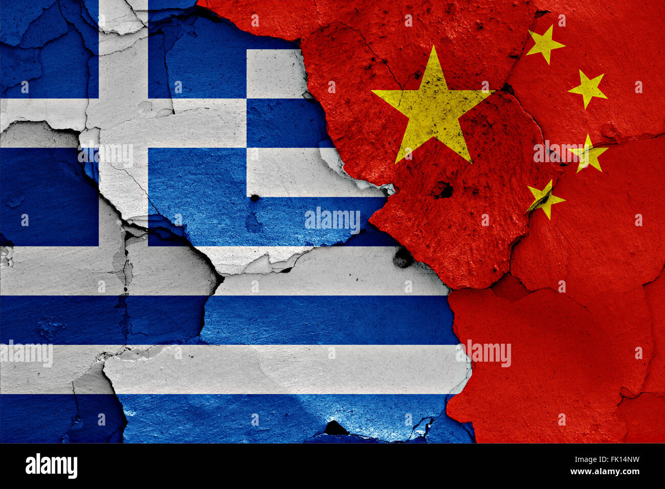 flags of Greece and China painted on cracked wall Stock Photo - Alamy