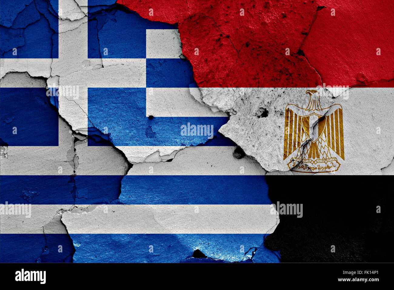 flags of Greece and Egypt painted on cracked wall Stock Photo - Alamy