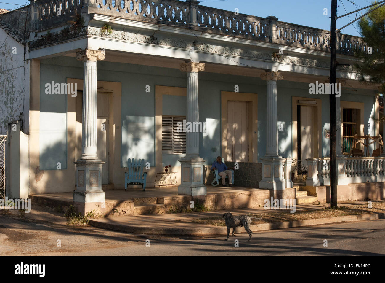 Veranda of a large colonial style house in Cuba with front stone ...