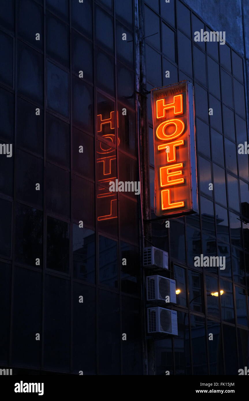 hotel fluorescent signboard Stock Photo - Alamy