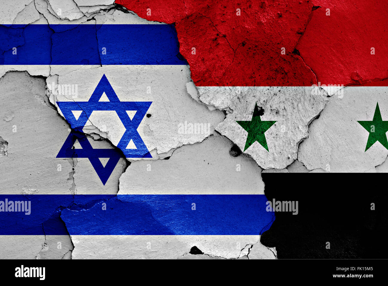 flags of Israel and Syria painted on cracked wall Stock Photo - Alamy
