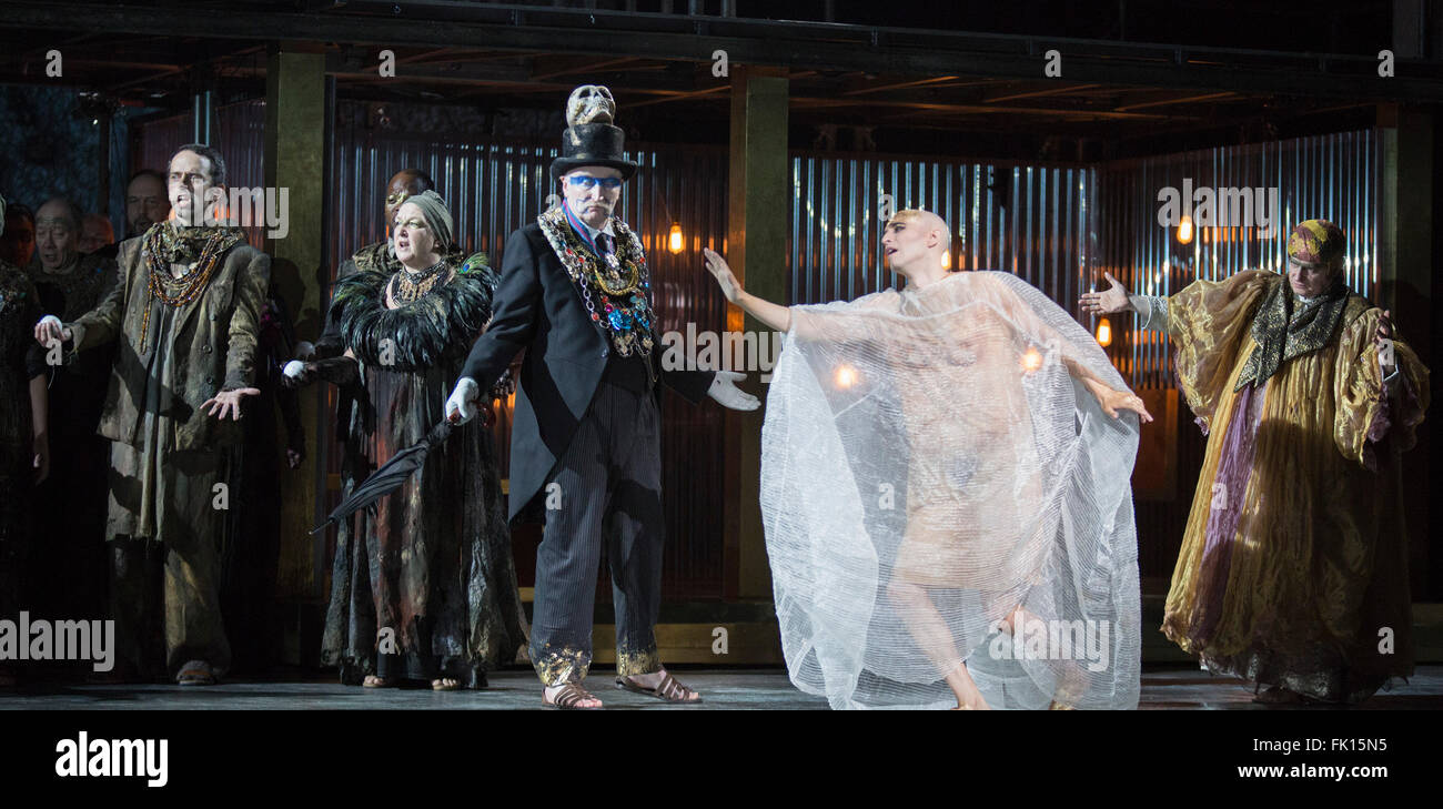 London, UK. 2 March 2016. Clive Bayley as Aye and Anthony Roth Costanzo ...