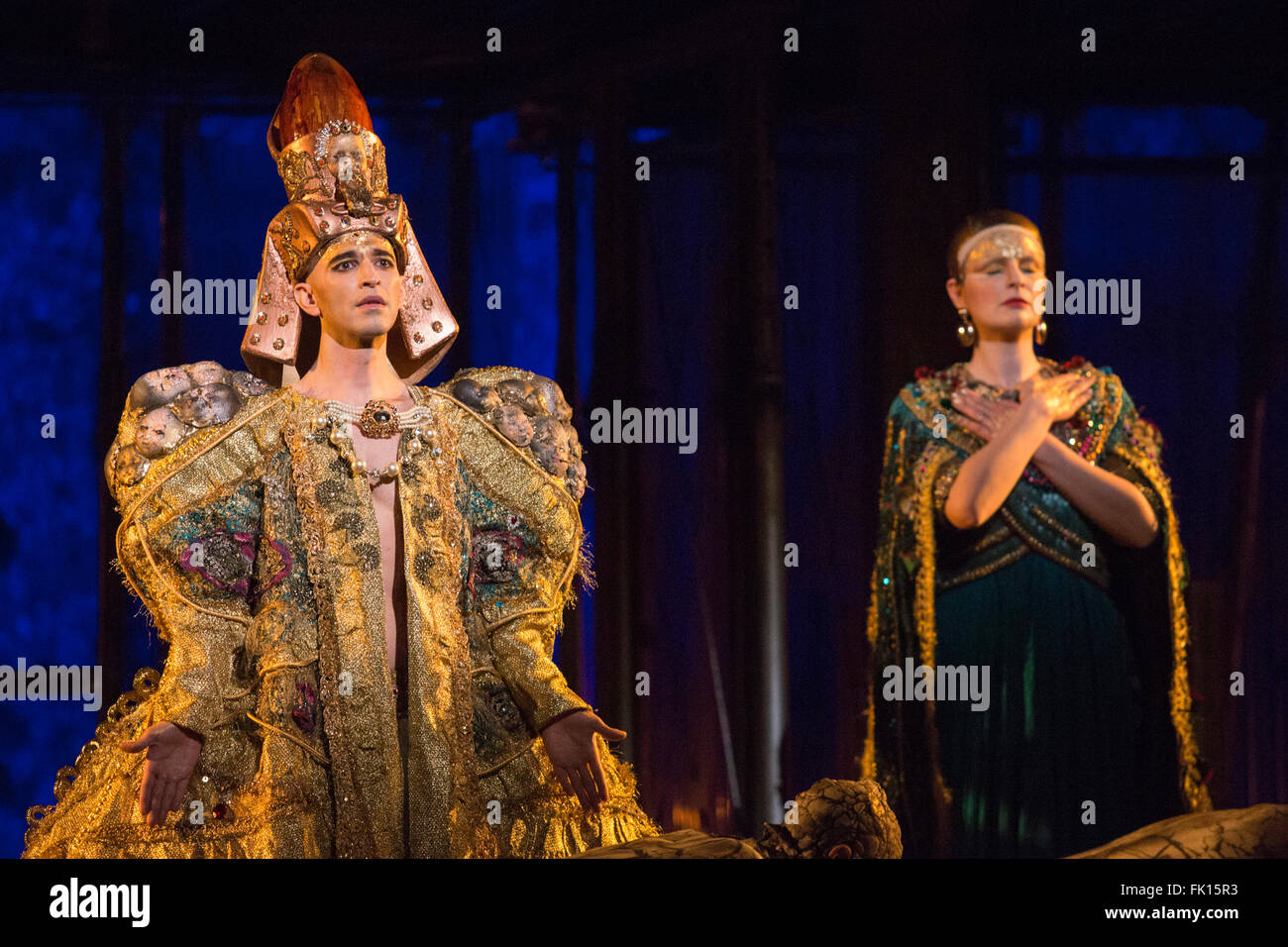 London, UK. 2 March 2016. L-R: Anthony Roth Costanzo as Akhnaten and ...