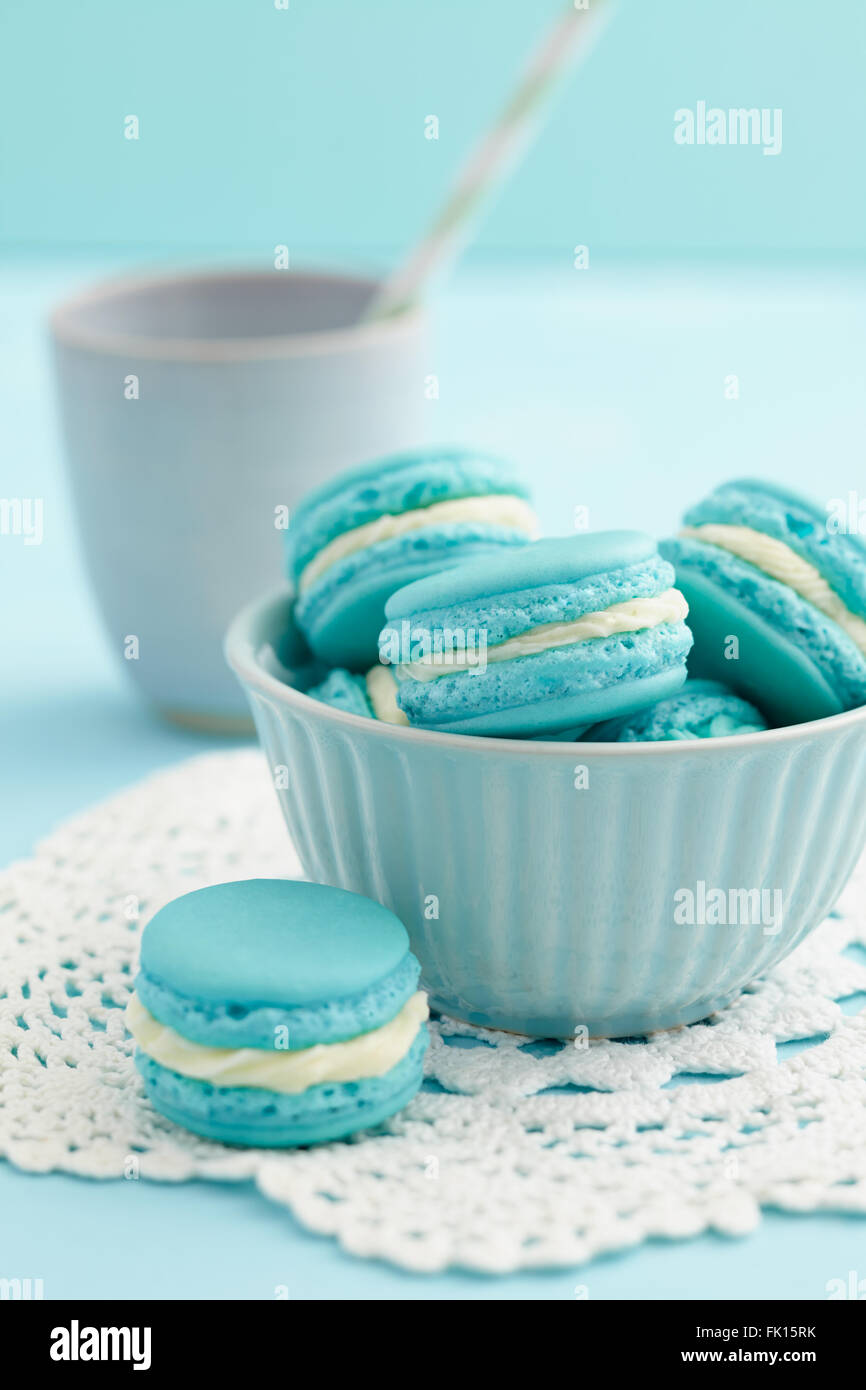 Turquoise macarons with buttercream filling Stock Photo - Alamy
