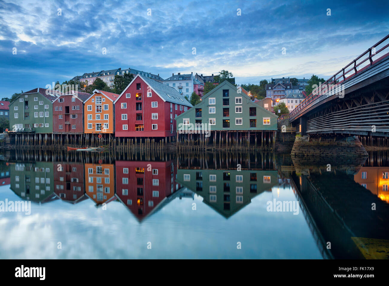 Trondheim. Image of norwegian city of Trondheim during twilight blue ...