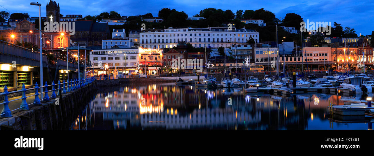 Torquay harbour at night, Torbay, English Riviera, Devon County ...