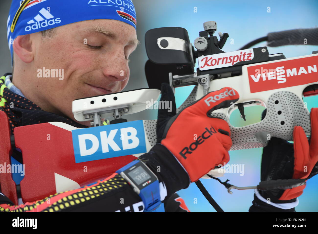 Germany's Erik Lesser at the shooting range during the sprint ...