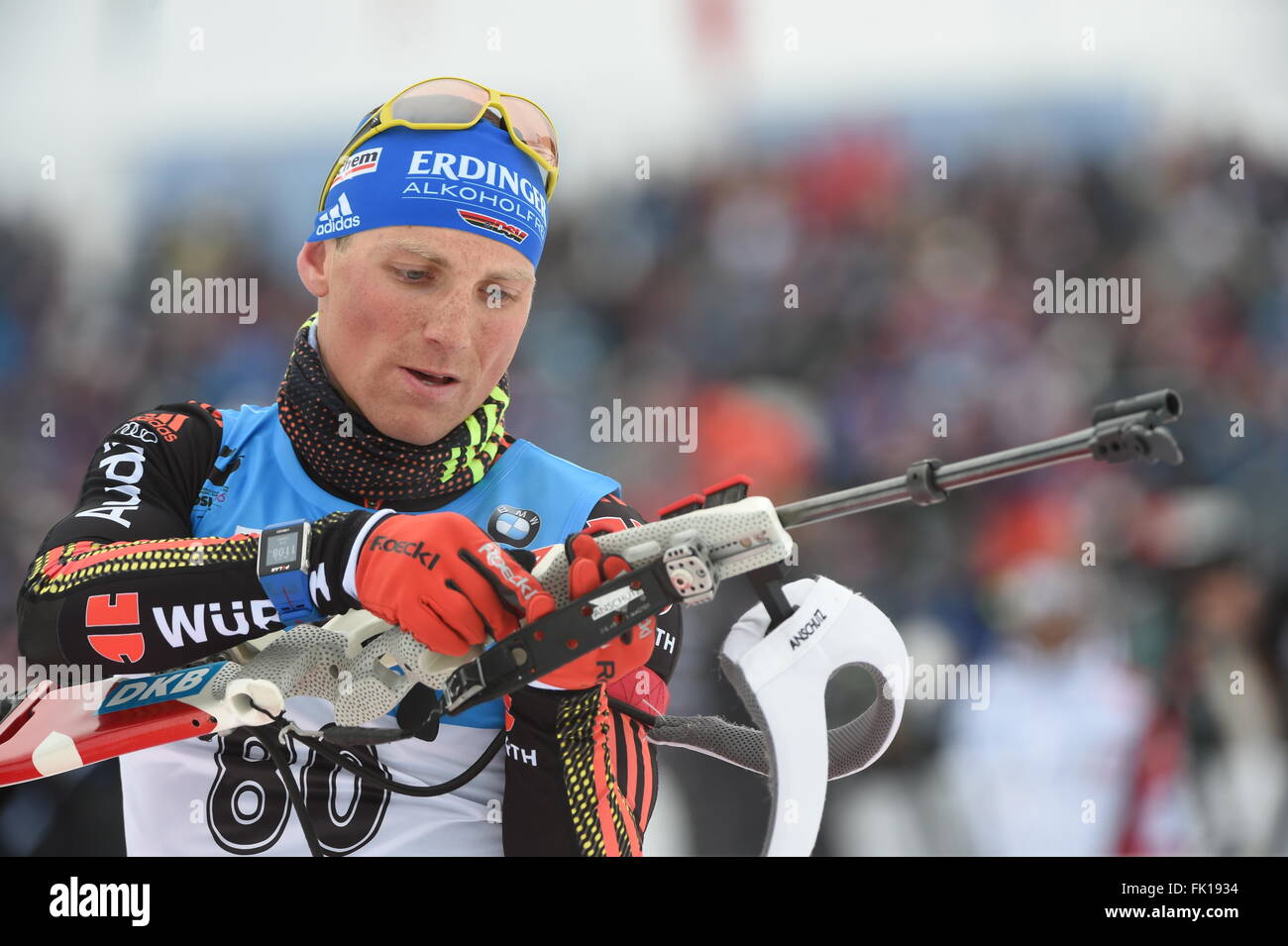 Germany's Erik Lesser at the shooting range during the sprint ...