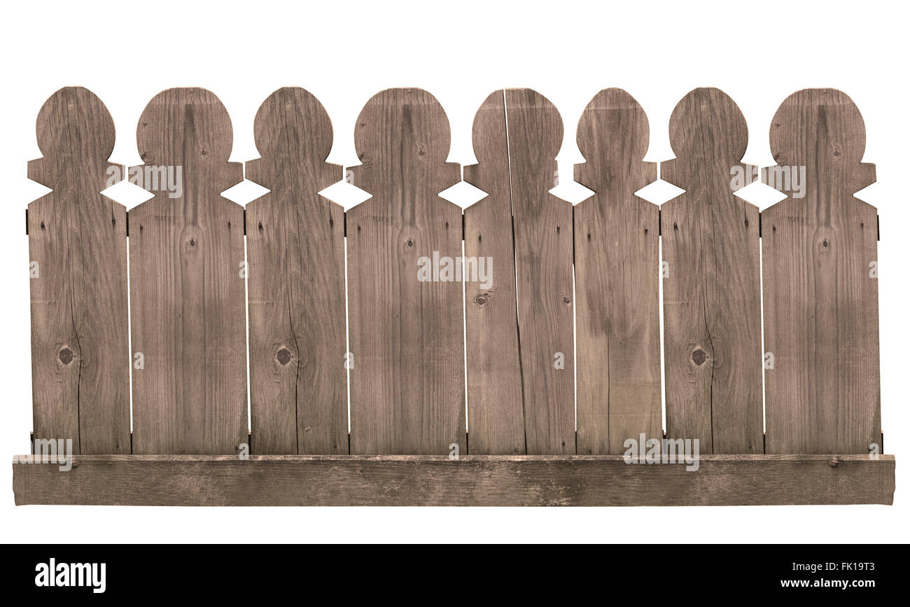 horizontal front view of a wooden fence isolated on white background ...