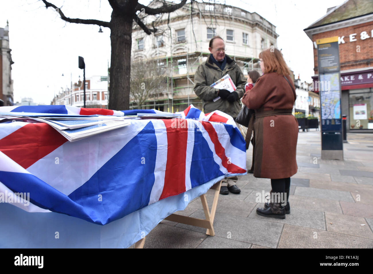 Twickenham, London, UK. 5th March 2016. Leave EU and UKIP hand out ...