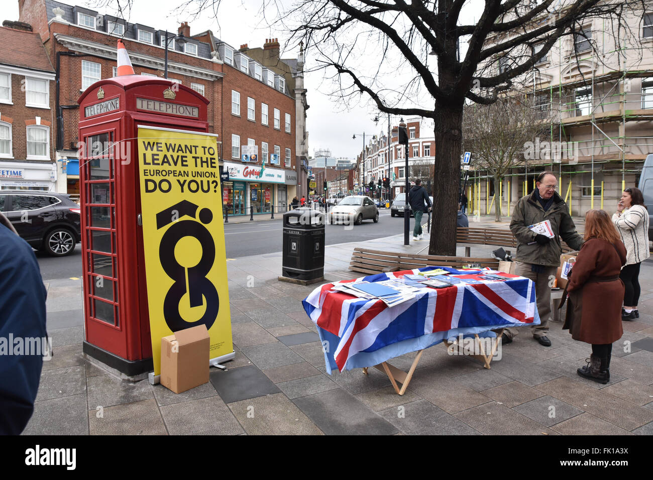 Twickenham, London, UK. 5th March 2016. Leave EU and UKIP hand out ...
