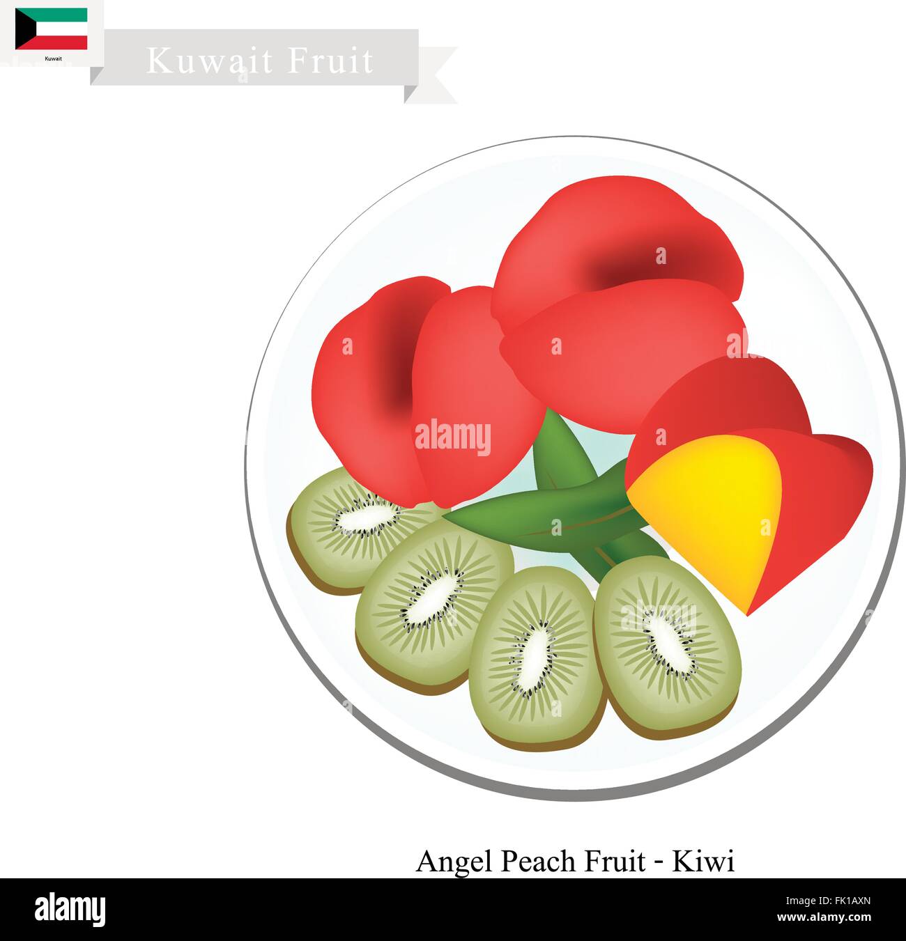 Kuwait Fruit, Illustration of Peaches and Kiwi Fruits. Two Popular ...