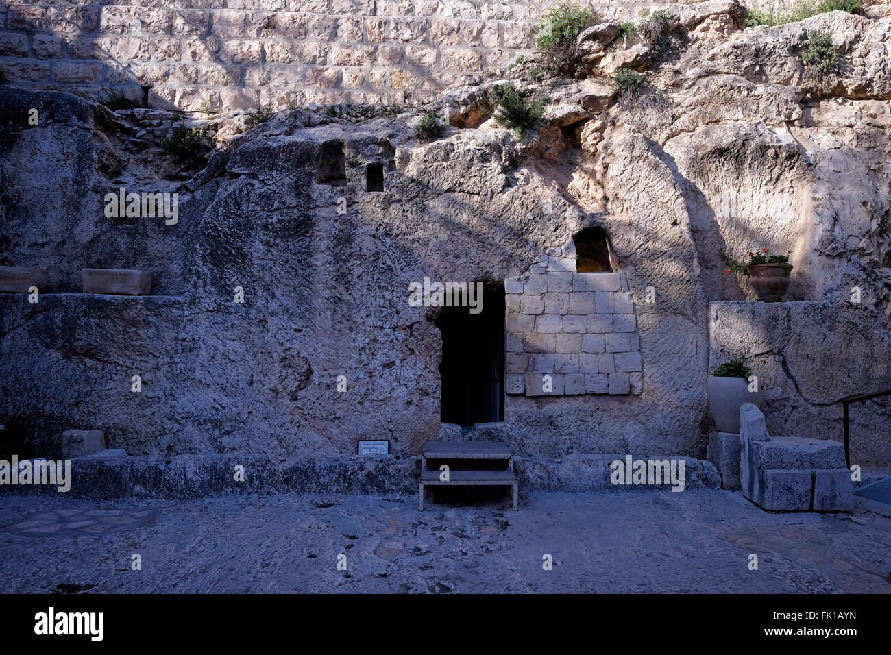 Exterior of the rock-cut Garden Tomb or Gordon's Calvary which was ...